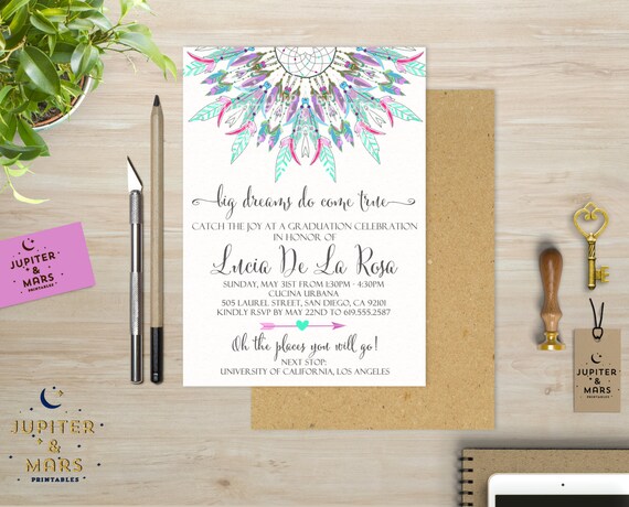 2015 Boho Chic Dream Catcher Graduation Party Invitation