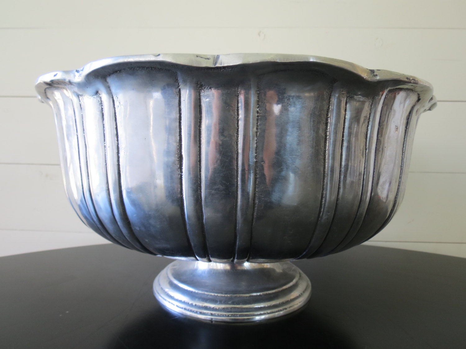HUGE Pewter Pedastal Bowl – Fluted Edge, Rustic Design, Very Large ...