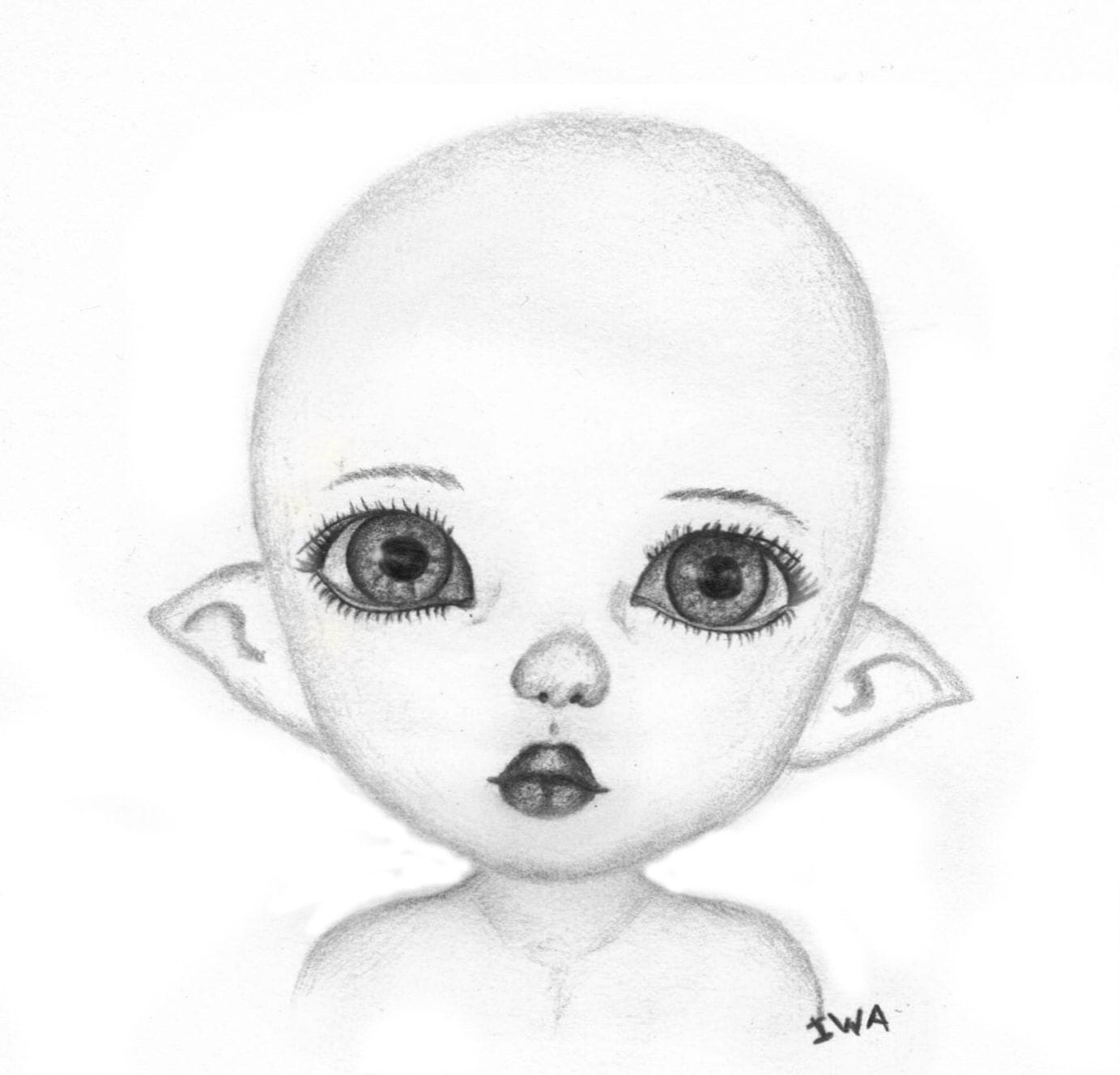 Items similar to graphite pencil drawing little elf fantasy portrait ...