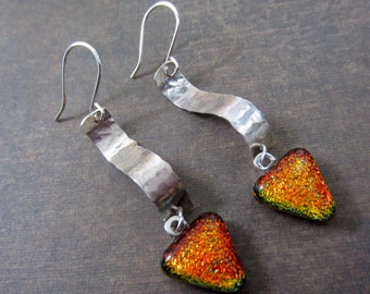 Fused Dichroic glass jewelry Argentium Silver by McCrayStudios