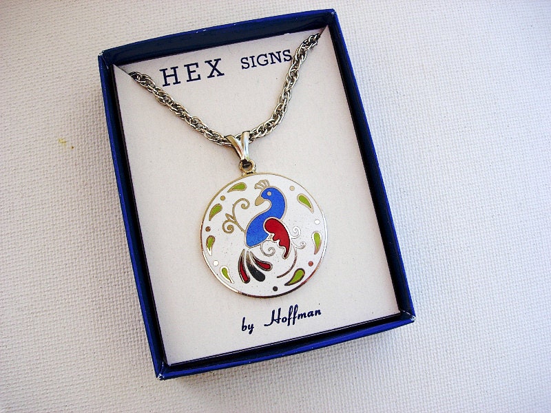 Pretty Vintage Hoffman Hex Bird Sign Pendant Necklace in Original Box ...