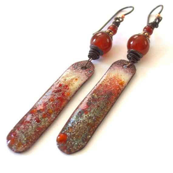 Items Similar To Rustic Enameled Copper Dangle Earrings Natural