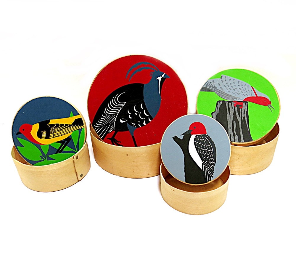 Hand Painted Nesting Boxes Round Bird Design 1980s Home Decor – Haute Juice