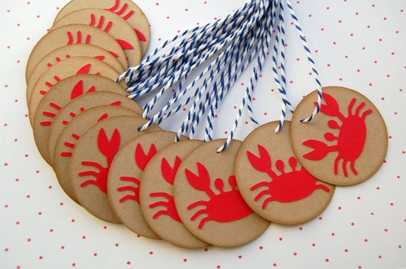 twelve kraft round crab gift tags wedding tags thank you tags