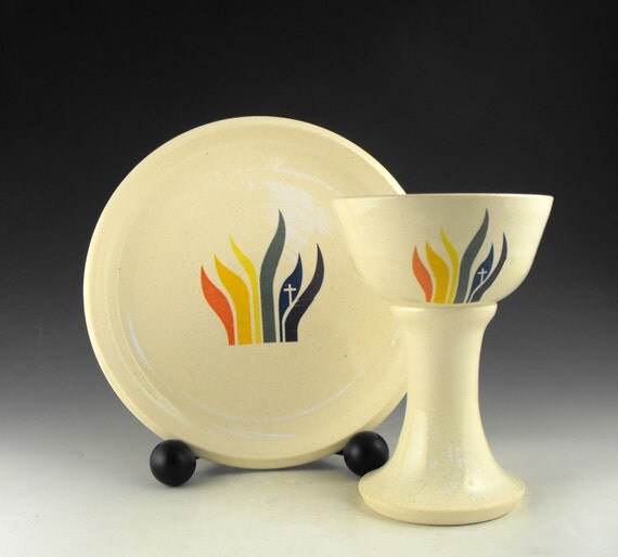 Ceramic UMCRM Communion Set Chalice and Paten by CandaceMcCollough