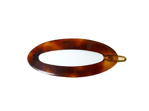 Vintage French Barrette Tortoise Shell White Lucite Made in