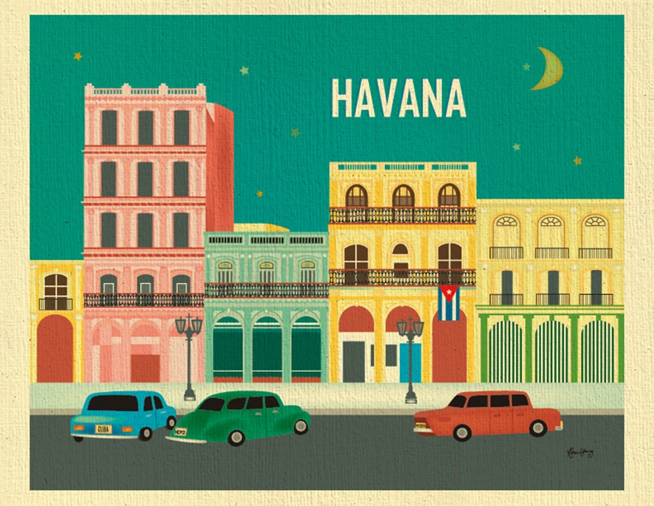 Havana Skyline Art Print Cuba Travel Print Havana Cuba