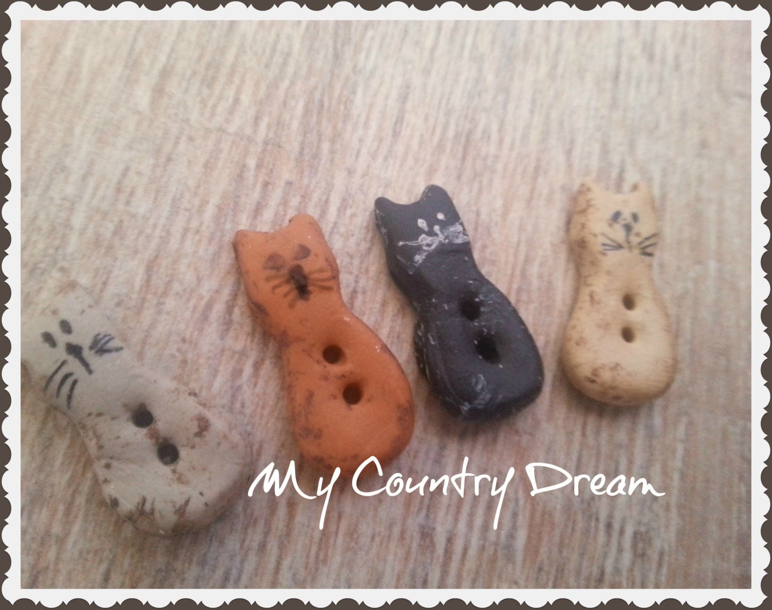 Cats Primitive Handmade Buttons set of 4 pcs.