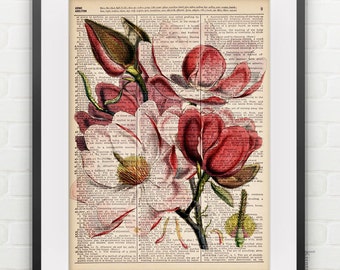 Magnolia vintage art print, dictionary page, book page print, Botanical ...