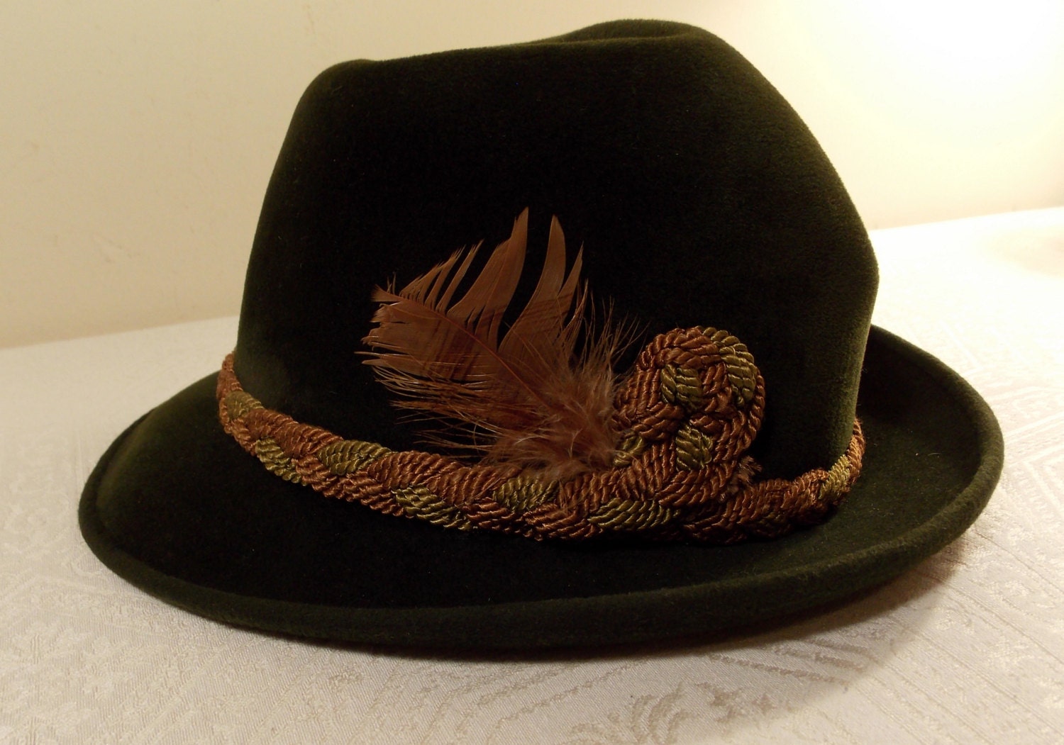 Stetson Alpine Fedora hat Size 6 7/8 Bavarian green felt feather ...