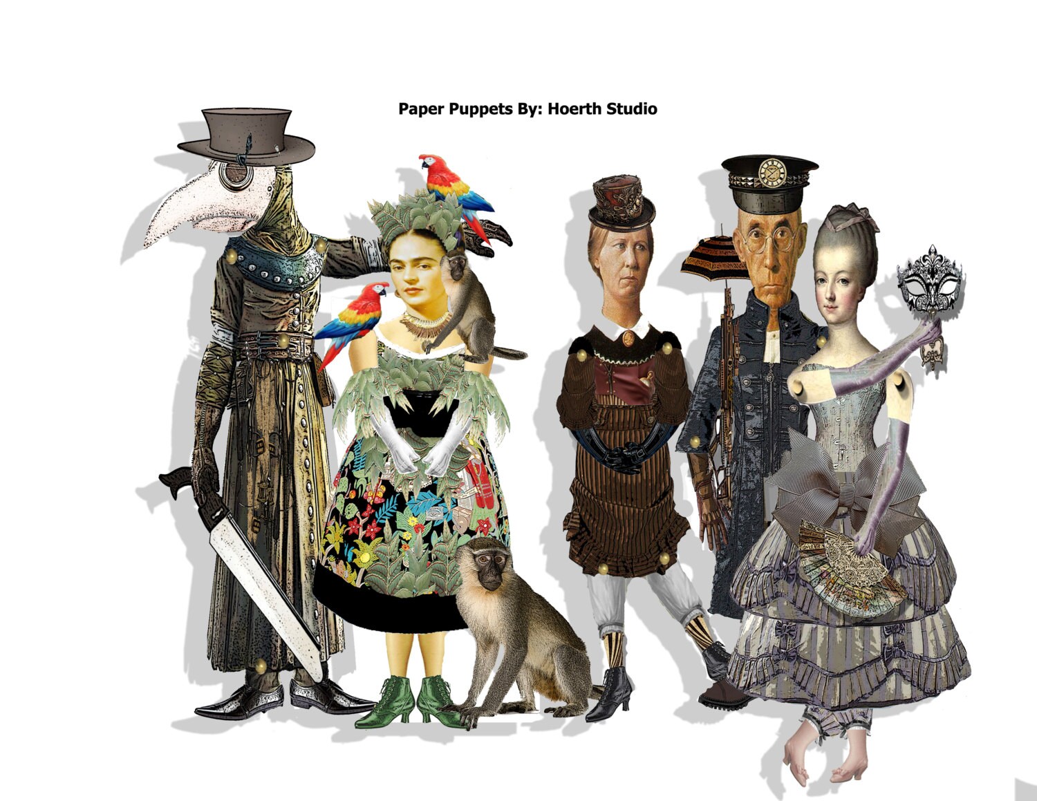 Articulated Paper Puppet Time traveler DR. for the Plaque