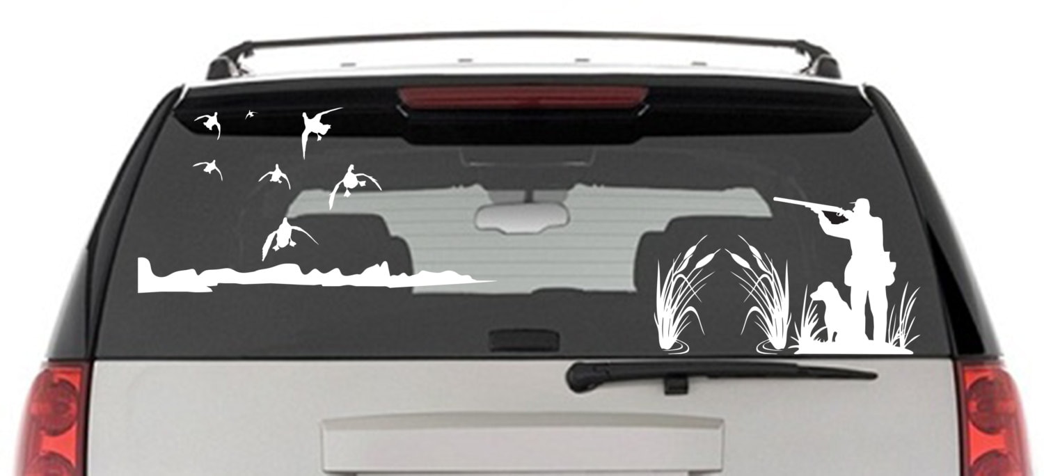 Mallard Duck Hunting Window Decal Hunter and dog duck