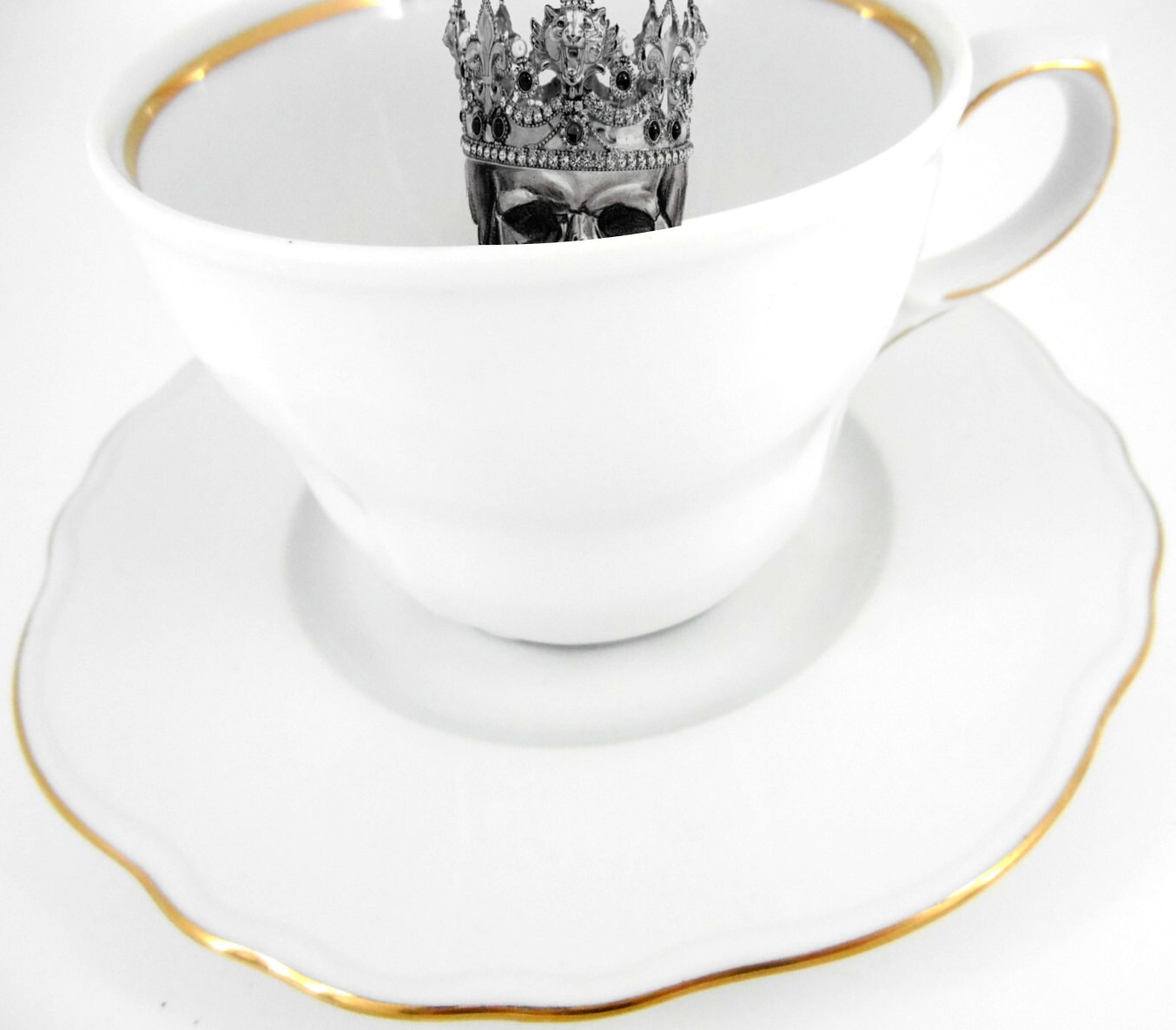 Gold Skull Tea Cup and Saucer Set Steampunk Teacup Goth Tea