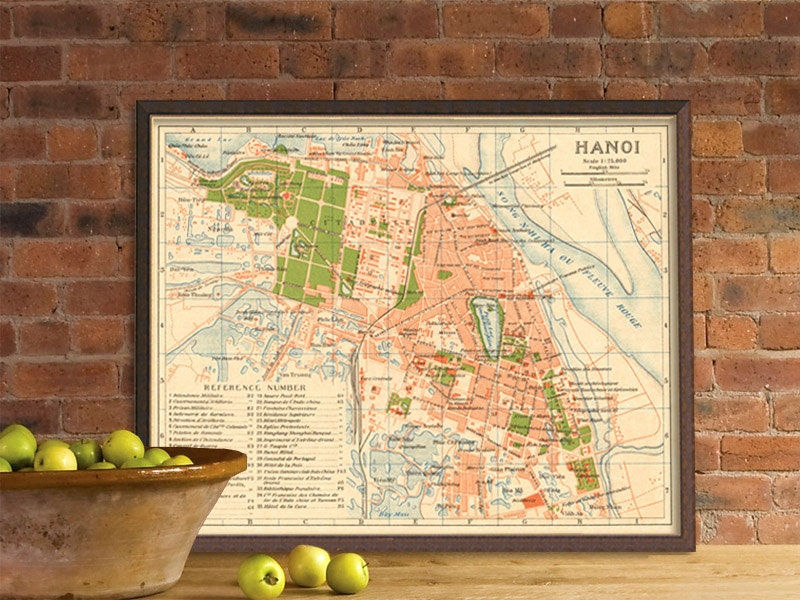 Map of Hanoi Vintage map of Hanoi reproduction