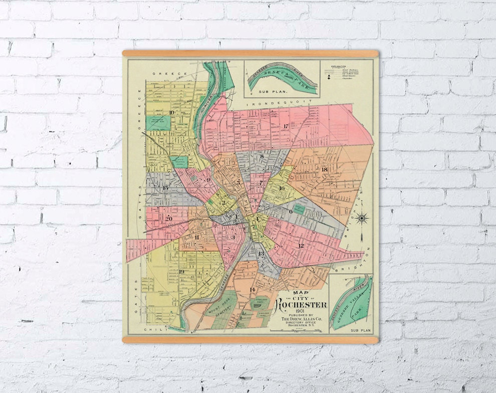 Rochester map Old map of Rochester print Archival print