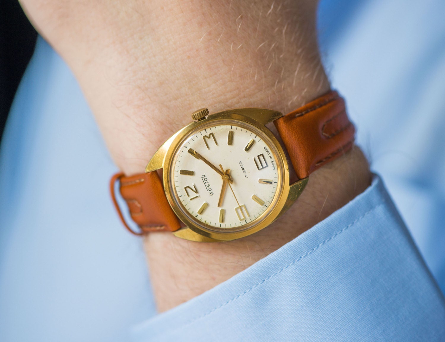 Men’s watch Vostok, gold plated wrist watch him, dude’s watch square ...