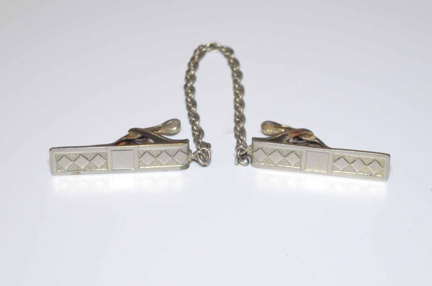 Vintage Dual Tie bar with Chain – Cardigan Clip – Diamond pattern ...