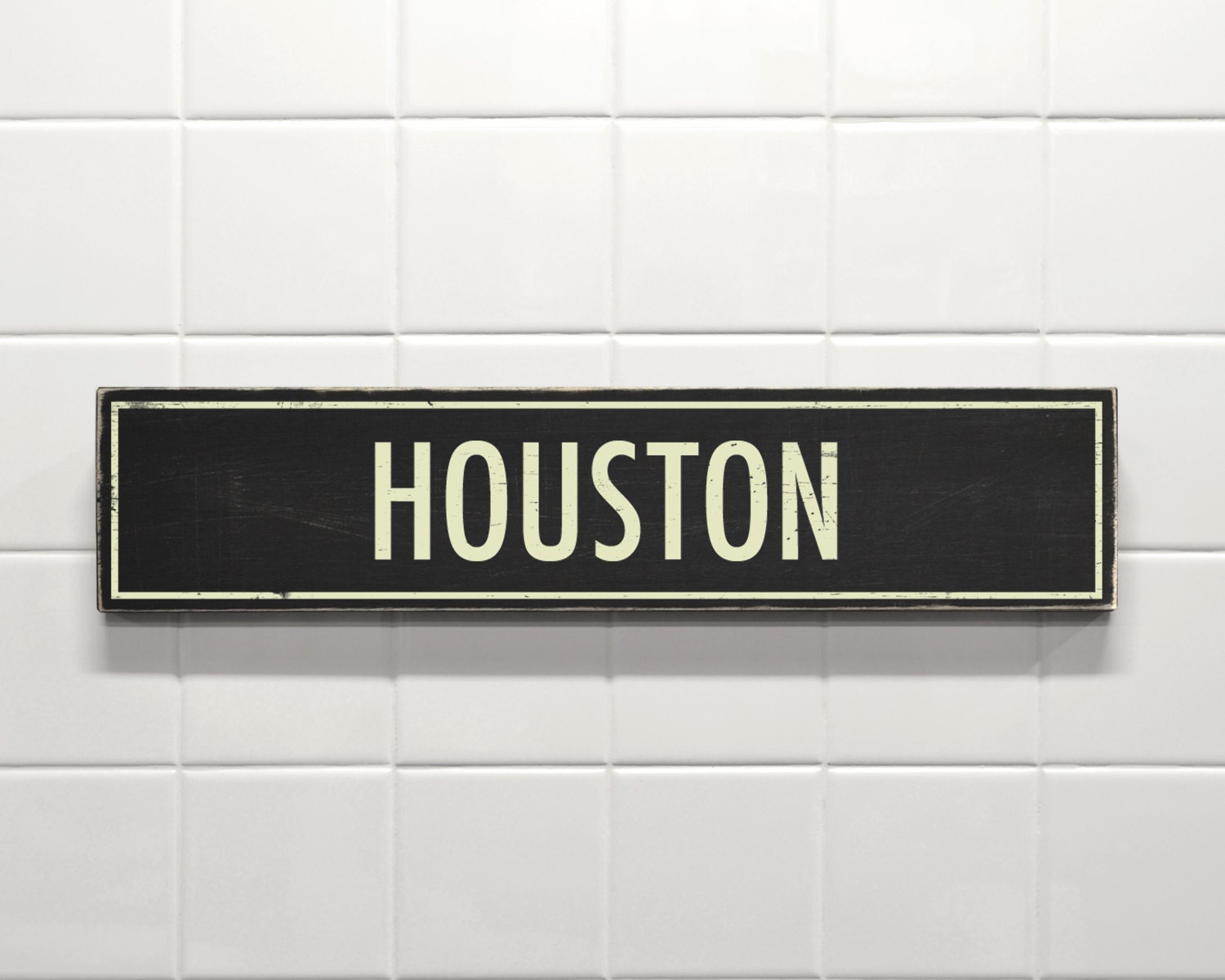 HOUSTON Slightly Distressed Wood Sign Hand by SidewaySigns