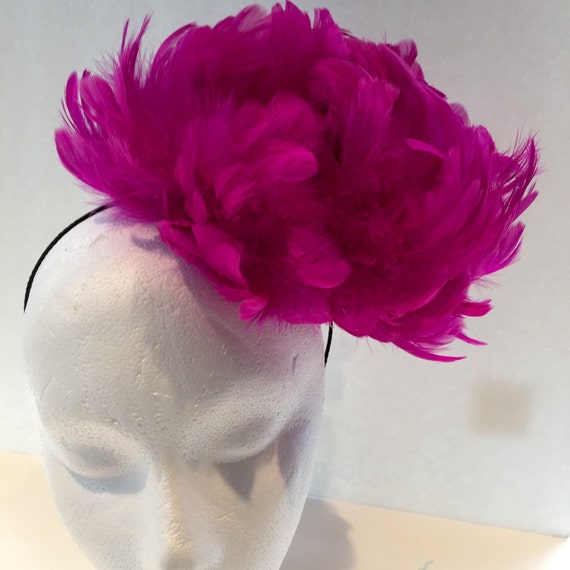 Fuschia Feather headband pink Fascinator handmade in by doramarra