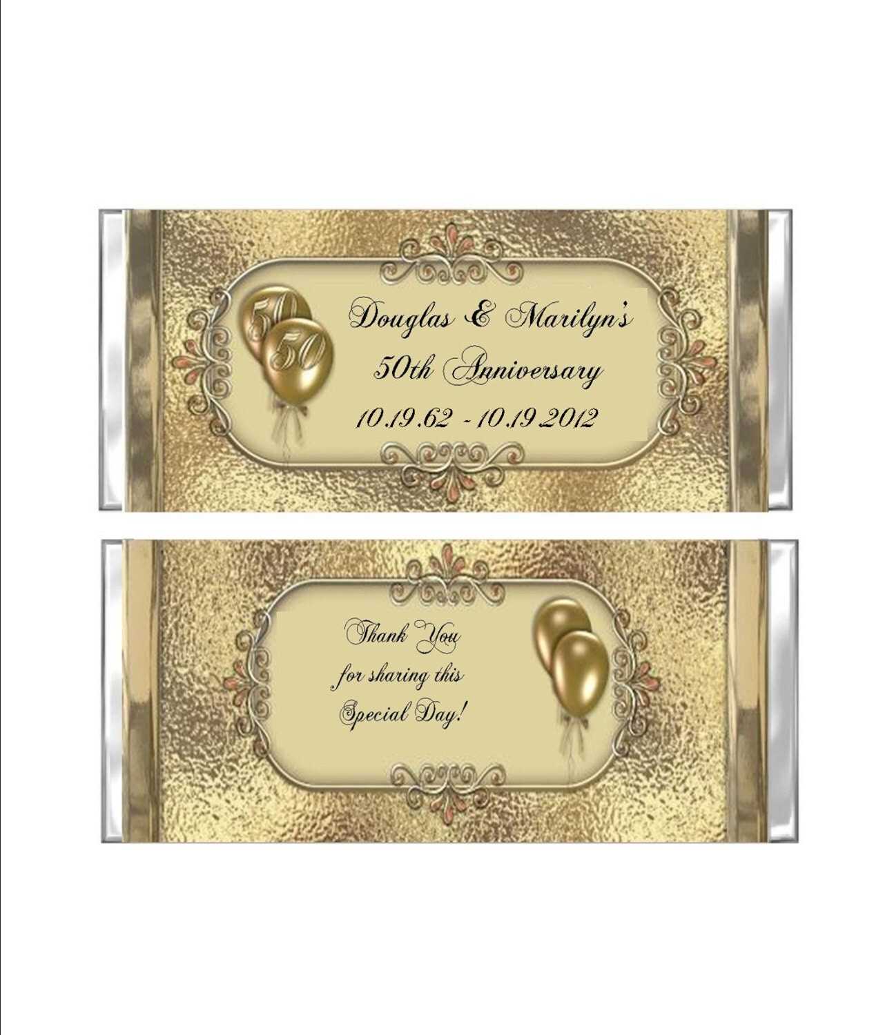 Personalized 50th Anniversary Gold Candy Bar Wrappers set of