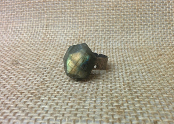 Faceted Labradorite stone adjustable Tibetan silver ring