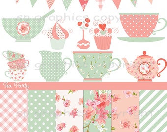 Tea party clipart | Etsy