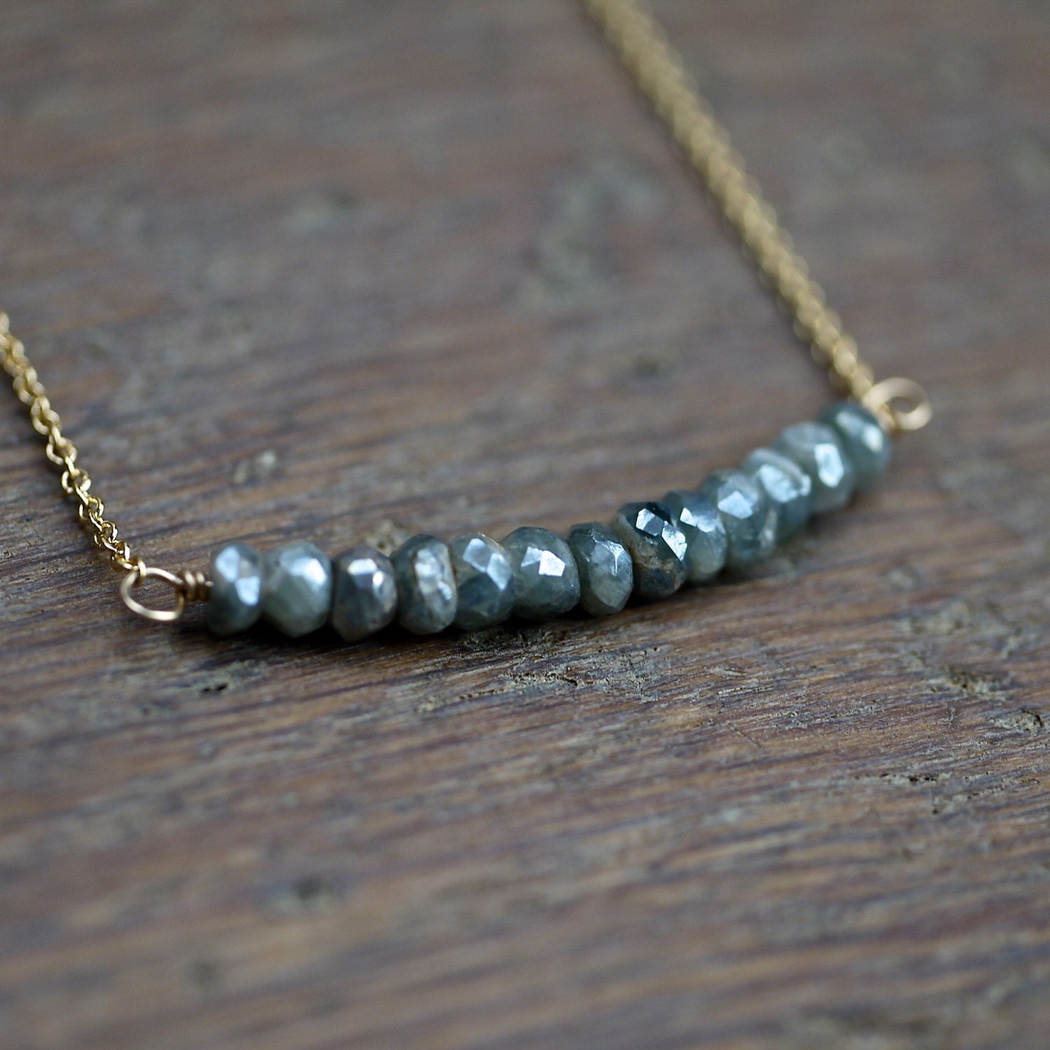 Gray Silverite Bar Necklace Madagascar Sapphire Metallic