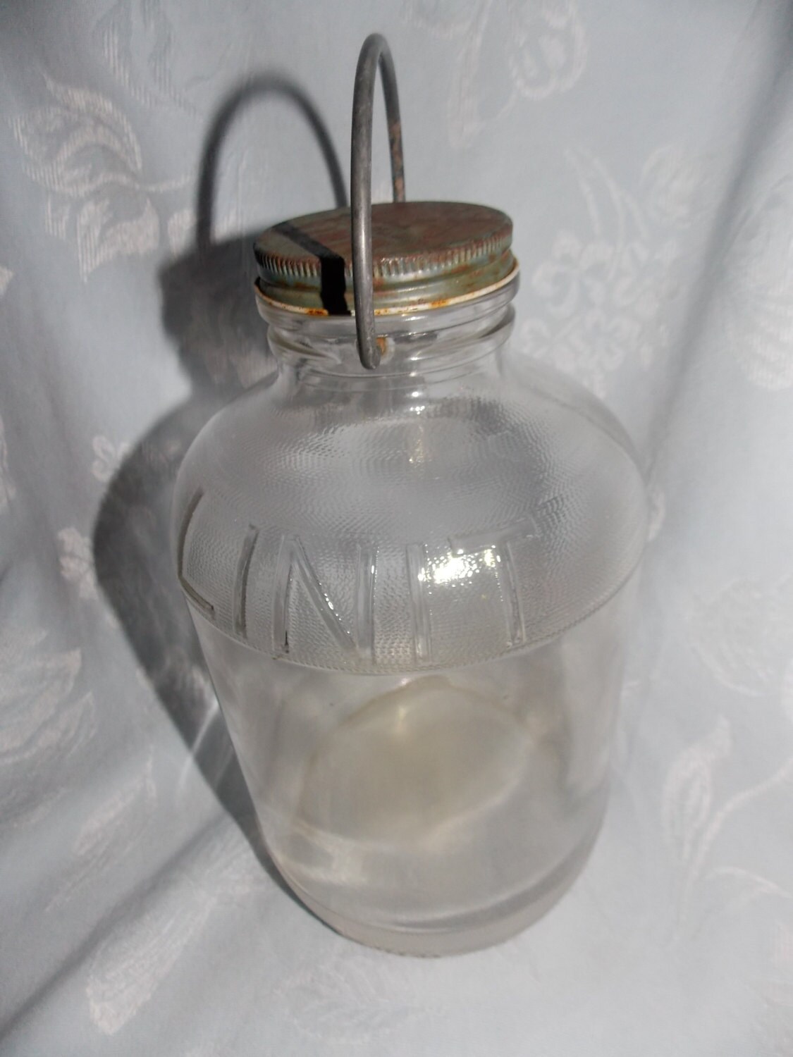 Vintage Linit Starch Glass Bottle With Metal Handle by SuzyC63