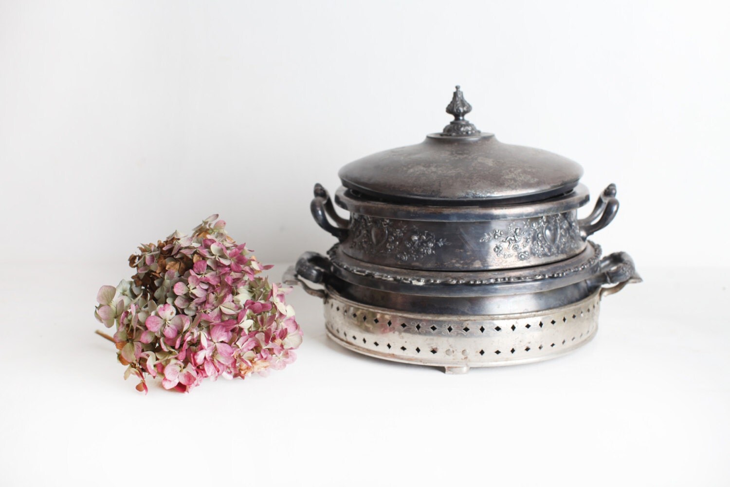 Vintage Silverplate Chafing Dish Set, Casserole Serving Dish Vegetable ...