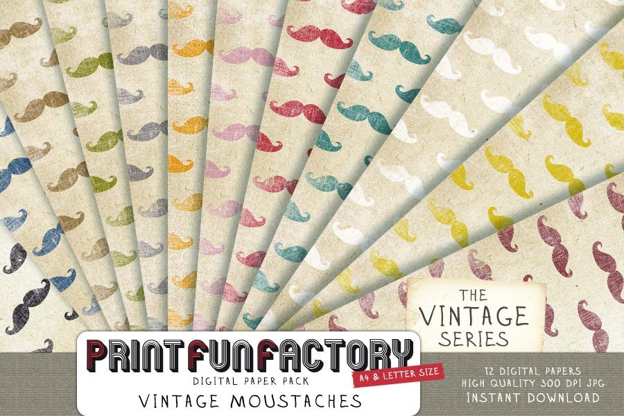 Mustaches digital paper – Vintage mustache distressed scrapbook paper ...