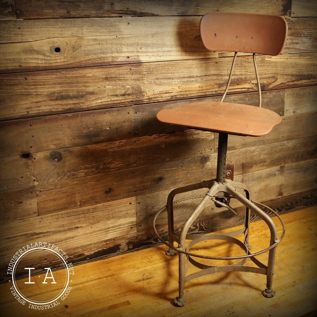 Vintage Industrial Toledo SNS Adjustable Steel Brown Machinist Chair ...