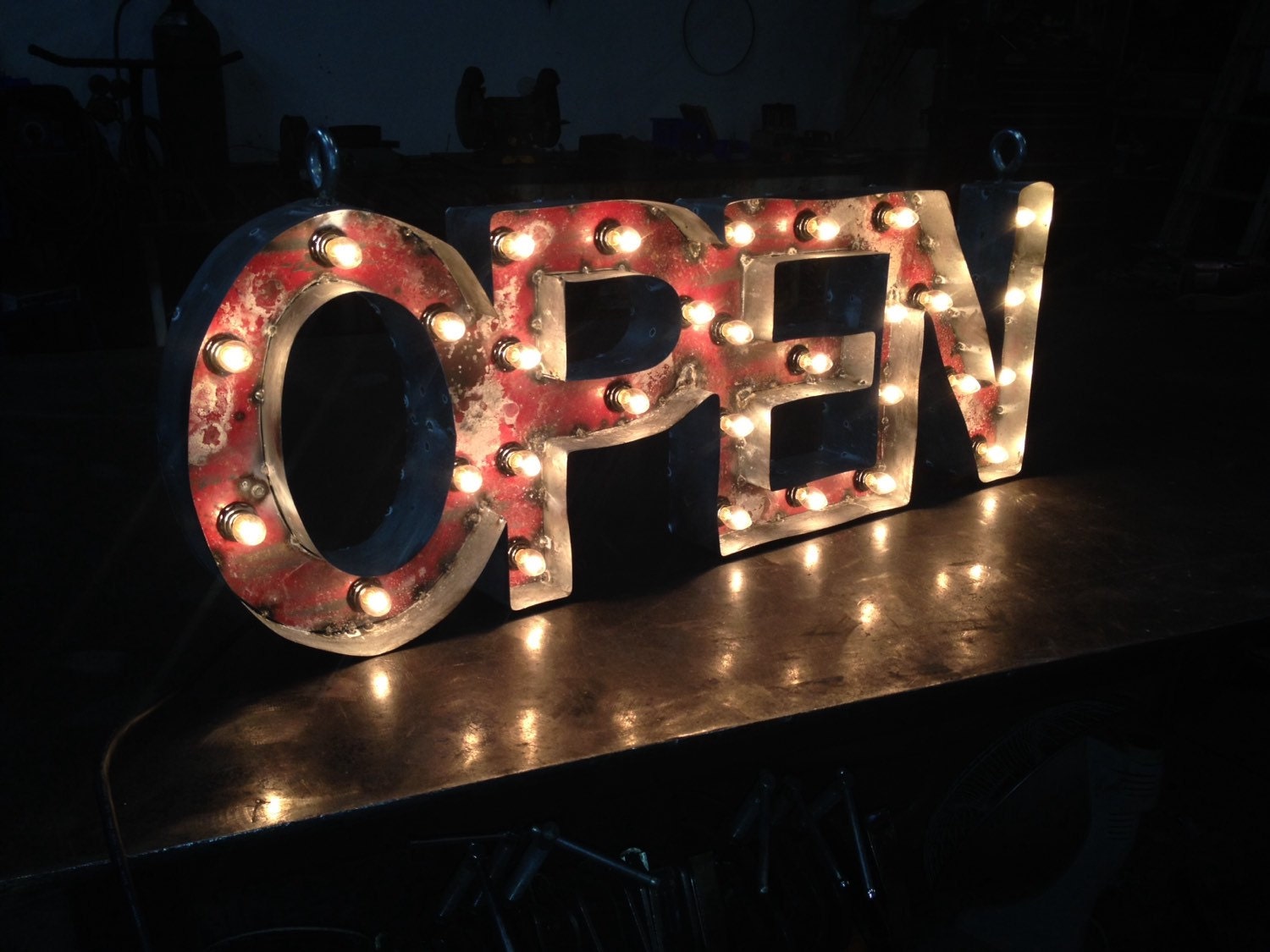 Lighted Open Sign with Candelabra Bulbs