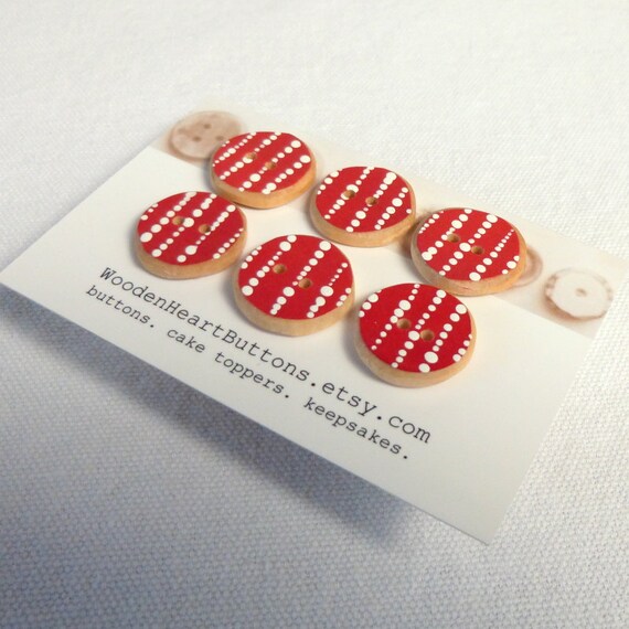 6 Small Red Buttons 20mm Wood Button Red by WoodenHeartButtons