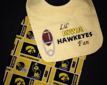 REVERSIBLE Iowa HAWKEYES Baby Bib, Adorable, Handmade & Embroidered ...
