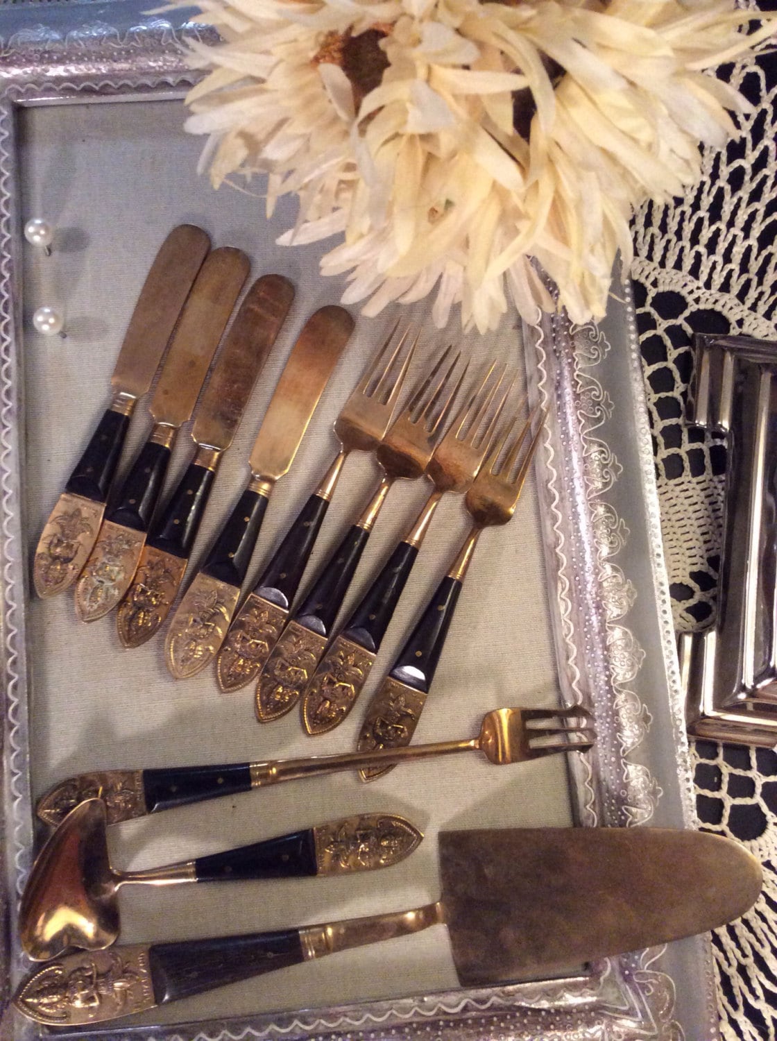 Vintage Brass and Wold Unusual War Era 11 Flatware & Serving Pieces ...