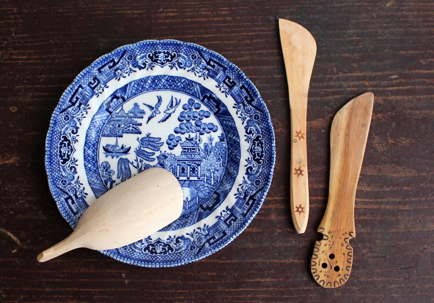 Vintage Wooden Spreader Set of 3, Swedish Handmade Wood Knives Spatulas ...