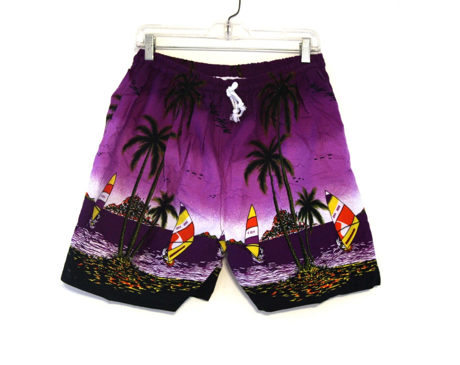 Vintage 80s shorts jams hawaiian purple palm by 216vintageModern