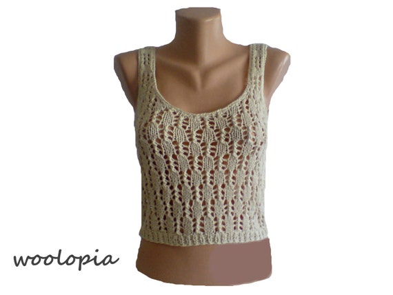 Tank top hand knit of cotton yarn. Cream Vanilla by woolopia