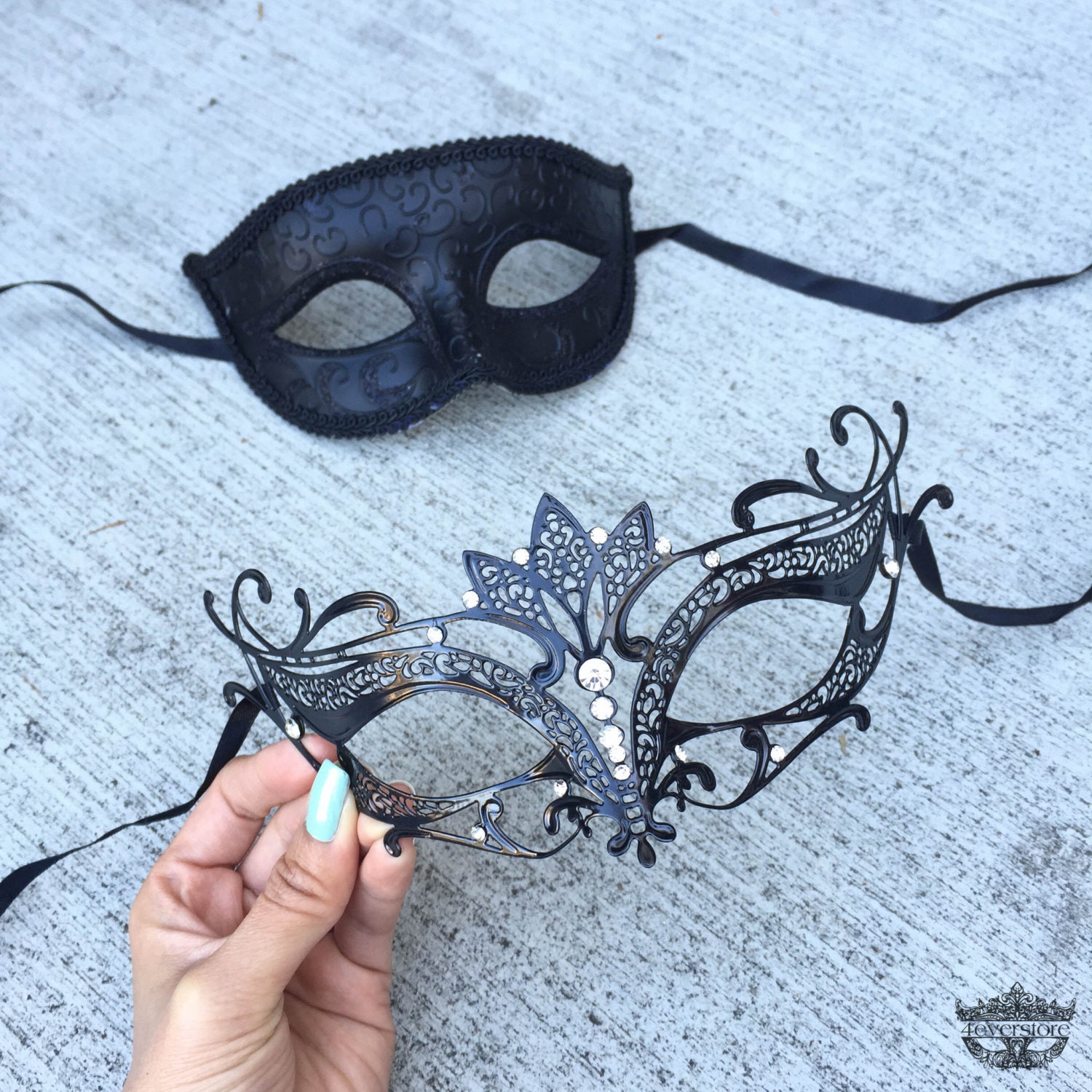 Majestic Masquerade Couples Mask Set His & Hers Mask Black
