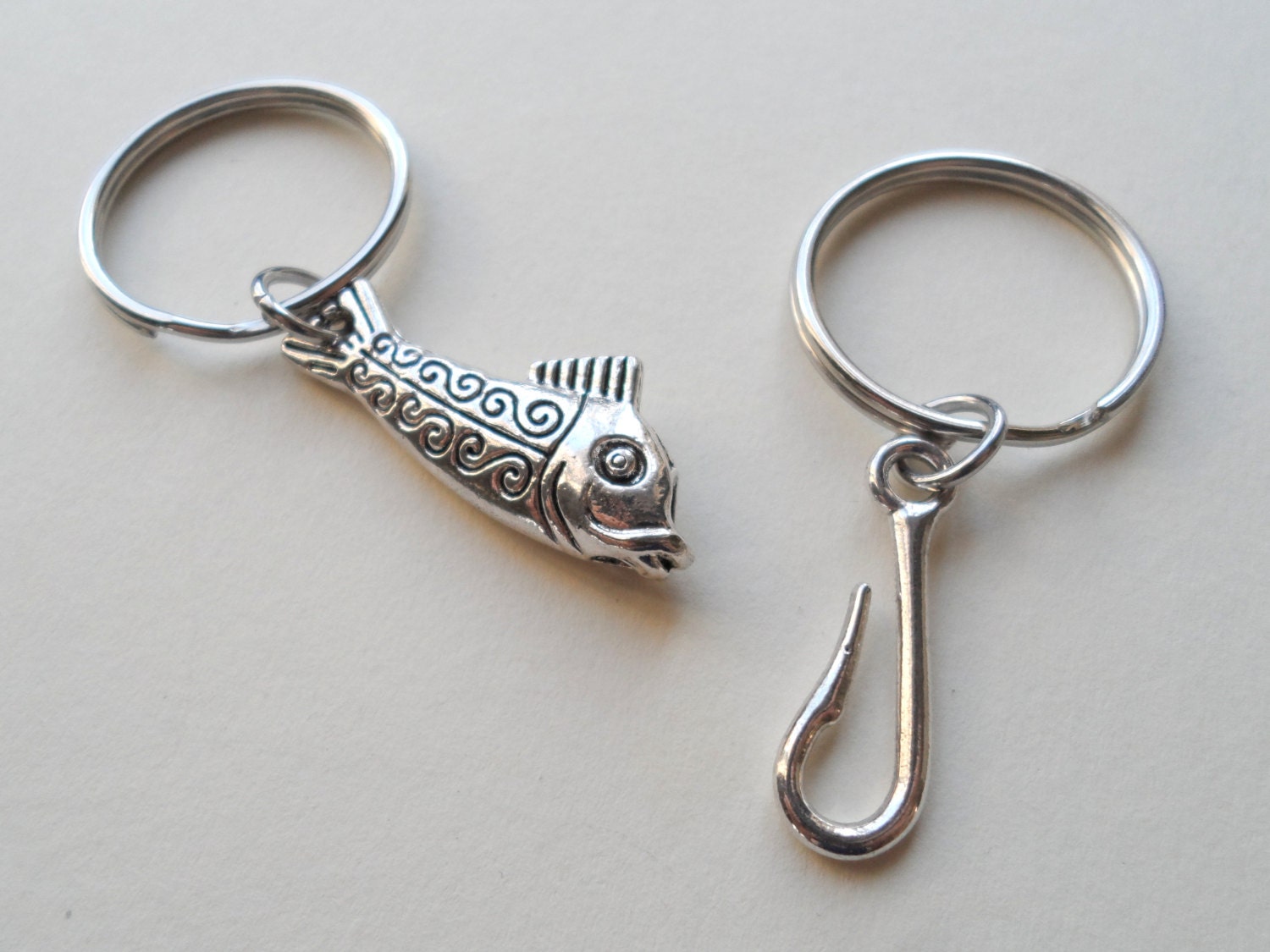 Fish and Hook Keychain Set Couples Keychains by JewelryEveryday