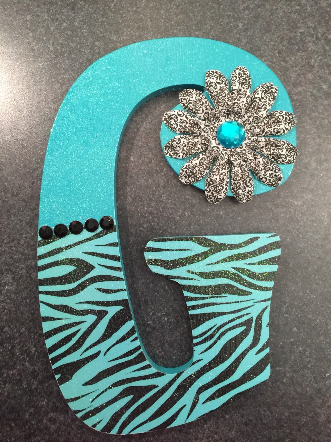 Teal and zebra sparkly letter G by BlingBlingLetters on Etsy