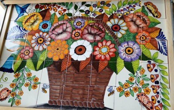 35 pieces Mexican Tile Wall Mural by MexicanTiles on Etsy
