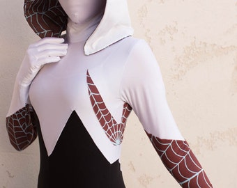 Gwen Stacy Spider Woman Spandex Cosplay Bodysuit and Hood - Spiderman ...