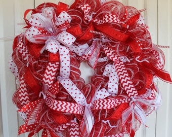 Deco Mesh Red Heart Wreath. Red Heart by MadyBellaDesigns on Etsy