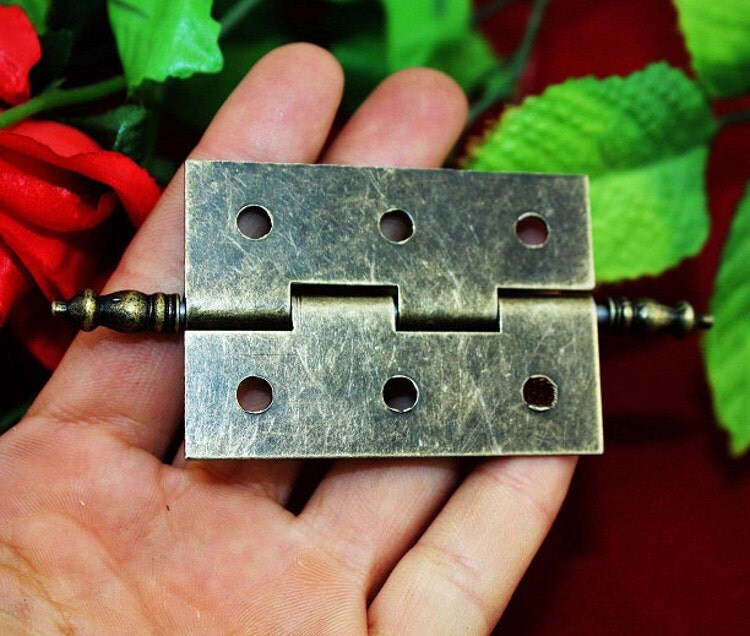 Pair of Crown Iron Hinges Vintage Bronze Door by SiberHardware
