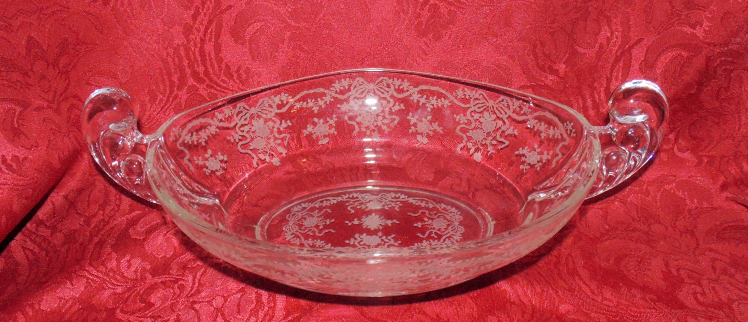 1930s Fostoria Romance Etched Oval Double Handled Serving Bowl – Haute ...