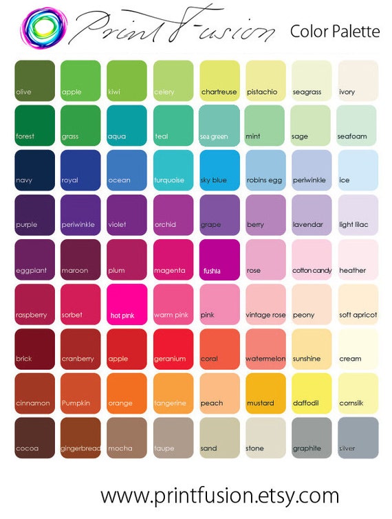 Color Chart by PrintFusion on Etsy