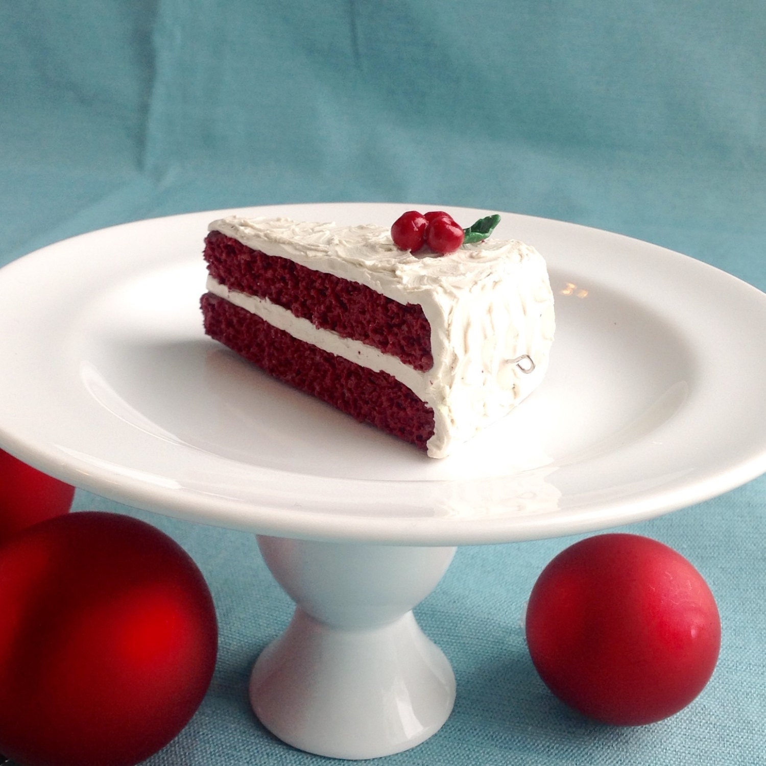 Red Velvet Cake Christmas Ornament Red and White by KatarooClay