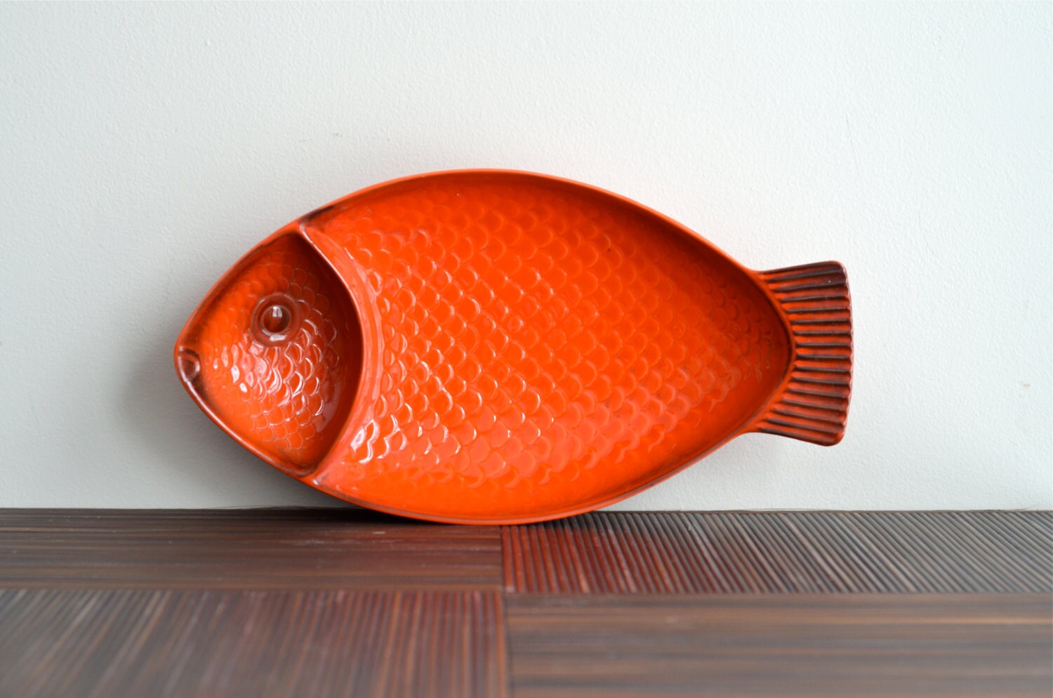 Vintage Fish Tray Platter Decorative Dish Textured Red Fish Shaped ...