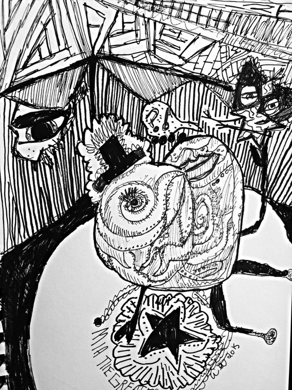 Items similar to Pen and Ink Art Drawing Print ... punk, goth, metal ...